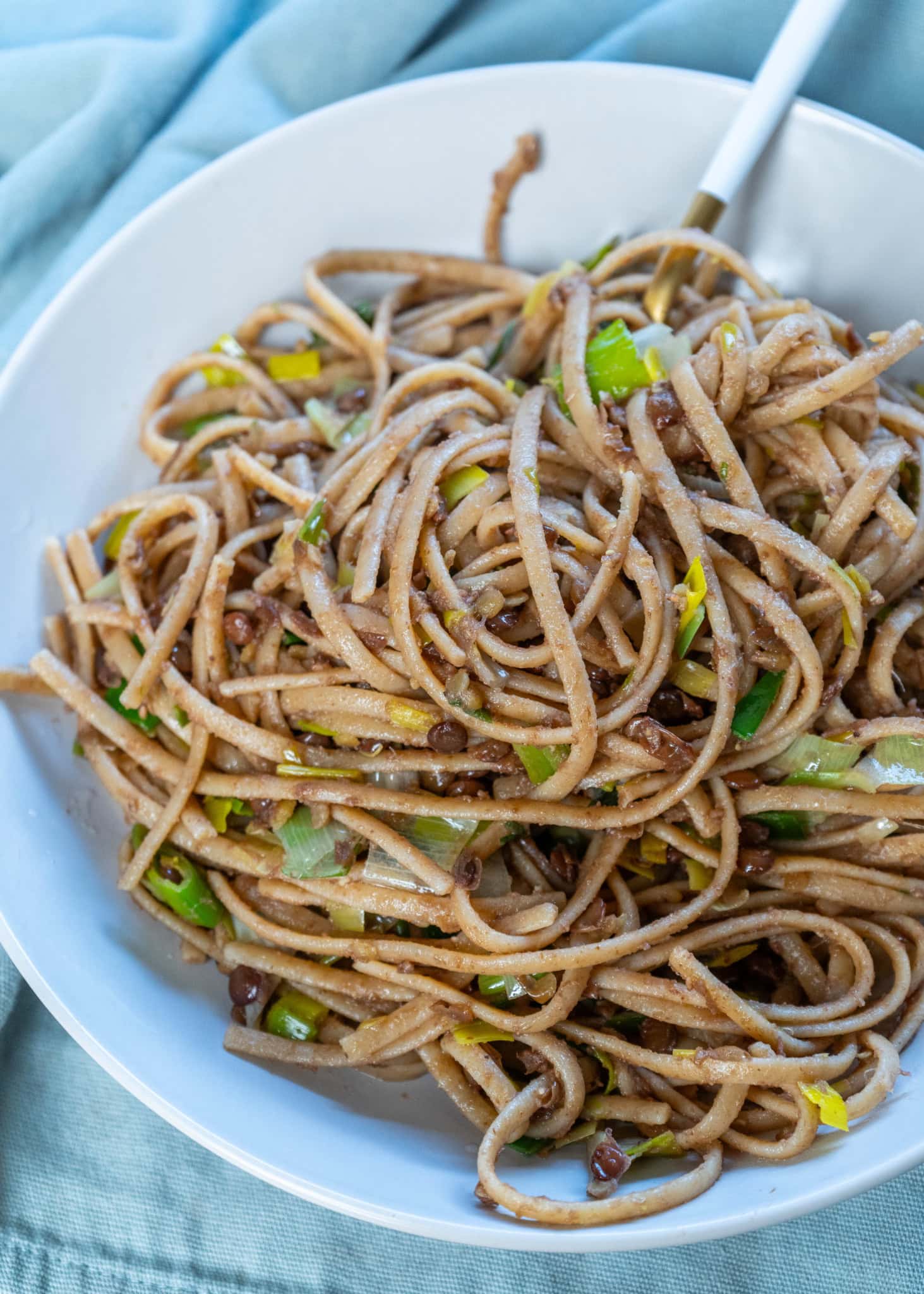 Leek + lentil whole wheat pasta with rosemary oil | Closed Loop Cooking